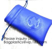China Promotional Blue PU Leather Drawstring Pouch,ultra soft inner lining Headphone Protection Pouch BagSport Beach Travel Ou for sale