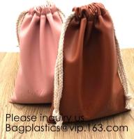 China Soft Offwhite and Red PU Leather Bag For Packaging,Custom Pink Brown Faux Leather Drawstring Pouch Faux Leather Jewelry for sale