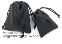 China Black Color PU Leather Double Drawstring Protection Headphone Pouch Bag headphone pouchPU Leather Drawstring Promotiona for sale