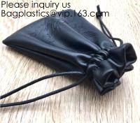 China Black Color PU Leather Double Drawstring Protection Headphone Pouch Bag headphone pouchPU Leather Drawstring Promotiona for sale