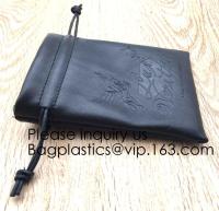 China Black Color PU Leather Double Drawstring Protection Headphone Pouch Bag headphone pouchPU Leather Drawstring Promotiona for sale