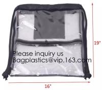 China Clear Drawstring Bag - PVC Drawstring Backpack with Mesh Side Pockets for School, Music Festivals, Sporting Events, Trav for sale