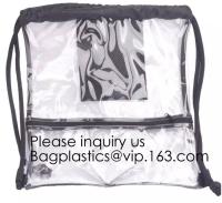 China Clear Drawstring Bag - PVC Drawstring Backpack with Mesh Side Pockets for School, Music Festivals, Sporting Events, Trav for sale