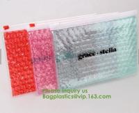 China Compostable metallic glossy holographic private label bubble mailing bag, zip slider clear glitter bubble pouch bag for sale