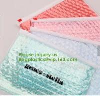 China Compostable metallic glossy holographic private label bubble mailing bag, zip slider clear glitter bubble pouch bag for sale