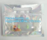 China Holographic Pouch With Hang Hole For Clothing packing / iridescent Mylar Pouch For Underwear Mylar Stand up Aluminum Foi for sale
