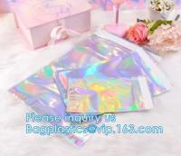China Bagease Holographic Shinny Mylar bags Eyelash Kit Cosmetic Packaging Bag self-adhesive bag laser hologram neon bags for sale