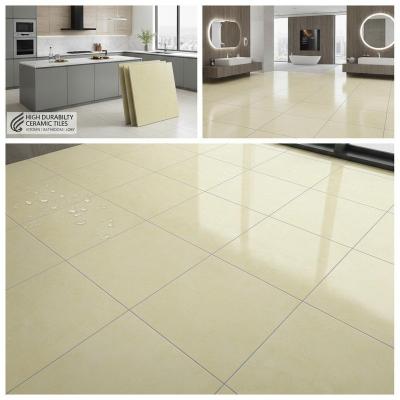 China Light Yellow 600x600mm High Durability Ceramic Tiles for Kitchen Bathroom and Lobby Flooring for sale