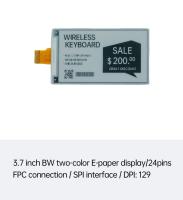 China 3.7inch Black and White E Ink Display with SPI Interface for Electronic Shelf Labels and Smart Home Devices for sale