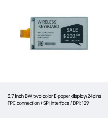 China 3.7inch Black and White E Ink Display with SPI Interface for Electronic Shelf Labels and Smart Home Devices for sale