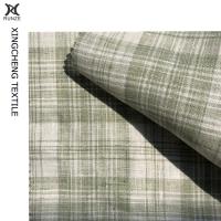 China Green And White Check Linen Fabric For Suits With High- 21S*21S Yarn Count Yarn Dyed for sale