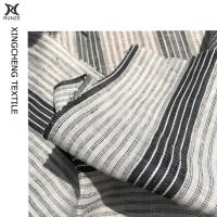 China 21S*21S Anti Pilling Linen Yarn Dyed Black Stripes Fabric Lady Dress Summer Suit Cloth for sale