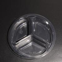 China 3-Compartment Round Stackable PET Plastic Food Tray 175mm for Cold Food Serving for sale