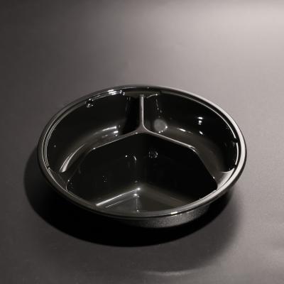 China Disposable 3-Compartment PET Plastic Food Tray 175mm Round Custom Logo for sale