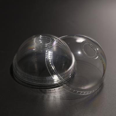 China 95mm PET Plastic Dome Lid for Iced Coffee Cups Leak Proof Snap On for sale