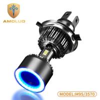 China M9S-3570 Round Motorcycle Headlight 30mm Diameter H4 LED 2200 Lumens 9-36V Plug and Play for sale