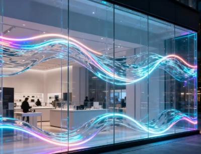 China LED Flexible Transparent Film Display 5V Easy Installation  for Commercial Dynamic Visuals for sale