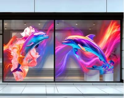 China Led Film Glass Sticker Indoor Flexible Screen Full Color Window Transparent Led Display For Glass Wall for sale