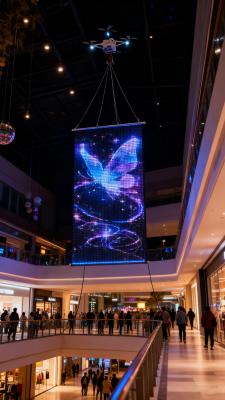 China LED Flying Magic Carpet Screen Drone Soft Screen P20 5V Led Video Curtain Flag Curtain Advertising Video Display for sale