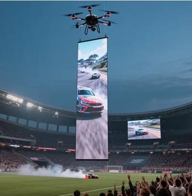 China P30 LED Drone Screen Display Customized Transparent Thin Lightweight Mesh Screen IP68  Outdoor Advertising  Exhibition Sports Events Night Shows for sale