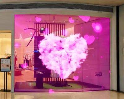 China Transparent 3D Holographic LED Display Glass Window Flexible Advertising LED Screen with Adhesive Animation Function for sale