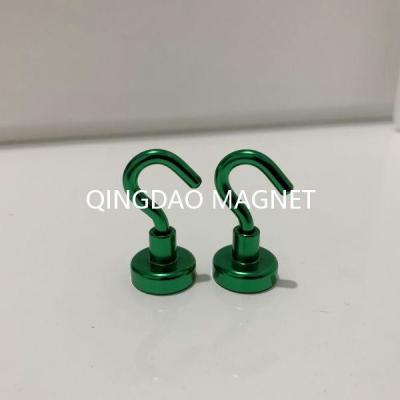 China Sintered NdFeB Hook Magnet, N35,16KGS, Permenent Hook Magnets in Green Color for sale
