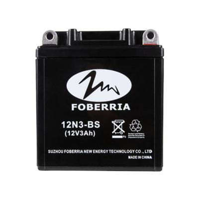 China Sealed lead acid motorcycle battery 12n3 BS 12V3ah 1.2kg Motorcycle Rechargeable Battery for sale