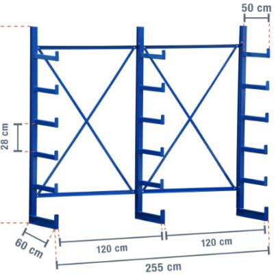 China Adjustable Cantilever Rack 4ft Width 1500-3000kg Capacity Steel Storage System for Industrial Warehouse for sale