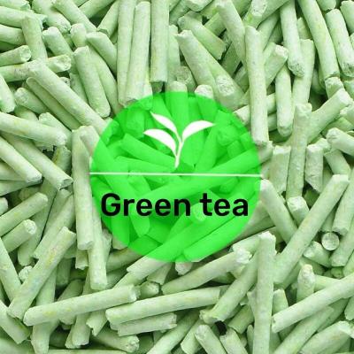 China Green Tea Cat Litter 1.5mm-2.0mm Dust Free Flushable Strip Type with High Absorption and Odor Control for sale