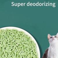 China Green Tea Cat Litter 1.5mm-2.0mm Dust Free Flushable Strip Type with High Absorption and Odor Control for sale