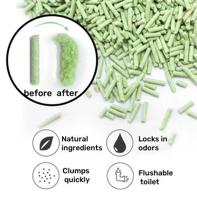 China Sustainable Tea Potty Cat Litter 0.2cm Plant Based Green Tea Formula with 1.5mm-2.0mm Granule Sizes for sale