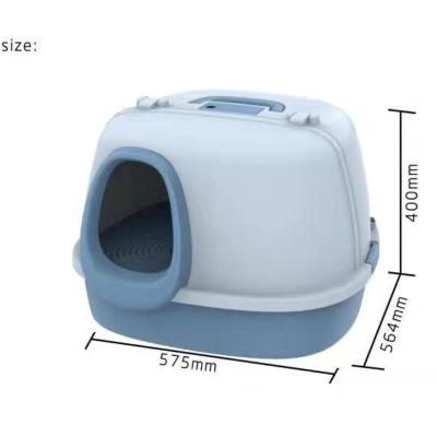 China Blue Plastic Cat Litter Box OEM ODM - Fully Enclosed Design with Bamboo Charcoal Filter and Free Shovel for sale
