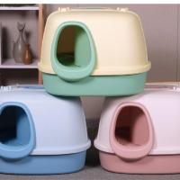 China Blue Plastic Cat Litter Box OEM ODM - Fully Enclosed Design with Bamboo Charcoal Filter and Free Shovel for sale