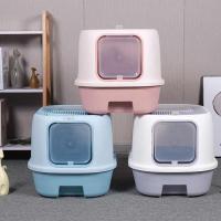 China Pink 52cm Enclosed Cat Litter Box with Anti-Splash Drawer and High Sides for Large Cats for sale