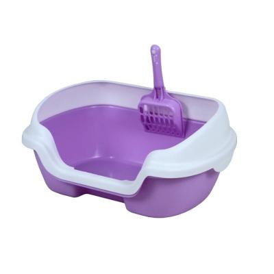 China Coffee Pink Large Open Litter Box with 60mm Low Entry and Splash Shield - Rectangle PET Plastic Cat Toilet for sale