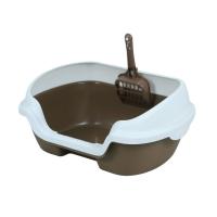 China Coffee Pink Large Open Litter Box with 60mm Low Entry and Splash Shield - Rectangle PET Plastic Cat Toilet for sale