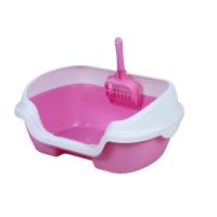 China Coffee Pink Large Open Litter Box with 60mm Low Entry and Splash Shield - Rectangle PET Plastic Cat Toilet for sale