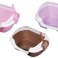 China Coffee Pink Large Open Litter Box with 60mm Low Entry and Splash Shield - Rectangle PET Plastic Cat Toilet for sale