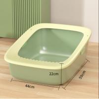 China Semi-Enclosed Cat Litter Box 61x44x25cm with Splash Shield and Corrugated Pedal - Pink/Green PET Plastic for sale