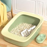 China Semi-Enclosed Cat Litter Box 61x44x25cm with Splash Shield and Corrugated Pedal - Pink/Green PET Plastic for sale
