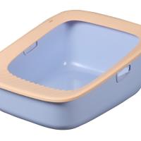 China Semi-Enclosed Cat Litter Box 61x44x25cm with Splash Shield and Corrugated Pedal - Pink/Green PET Plastic for sale