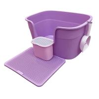 China Purple Blue Semi Closed Litter Box with Anti-Splash Design and Built-in Odor Control for Multiple Cats for sale