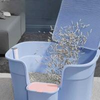China PP Plastic Biodegradable Semi-Enclosed Cat Litter Box with Built-in Trash Can and Oversized Scoop for Large Cats for sale