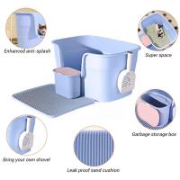 China PP Plastic Biodegradable Semi-Enclosed Cat Litter Box with Built-in Trash Can and Oversized Scoop for Large Cats for sale