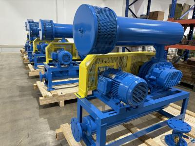 China DN200 30-132 kw 10-80 kpa Roots Rotary Lobe Blower Air Cooling Blue Colour for sale