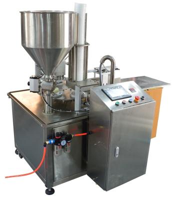 China Touch Screen Plastic Cup Filling Sealing Machine 220V 50Hz for Liquid Sauce Packaging with Gas Flushing Vacuum Tray for sale
