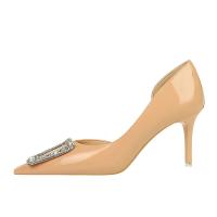 China 638-AK28 OEM Heel Shoes PU Black Red Nude High Heels 8.5cm Heels for sale