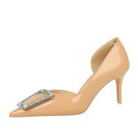 China 638-AK28 OEM Heel Shoes PU Black Red Nude High Heels 8.5cm Heels for sale