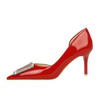 China 638-AK28 OEM Heel Shoes PU Black Red Nude High Heels 8.5cm Heels for sale
