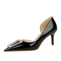 China 638-AK28 OEM Heel Shoes PU Black Red Nude High Heels 8.5cm Heels for sale